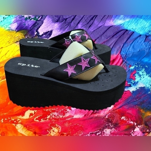 Spite | Shoes | Spite Platform Glitter Star Thong Sandals Sz 9 Nwt 106 Length 23in High | Poshmark